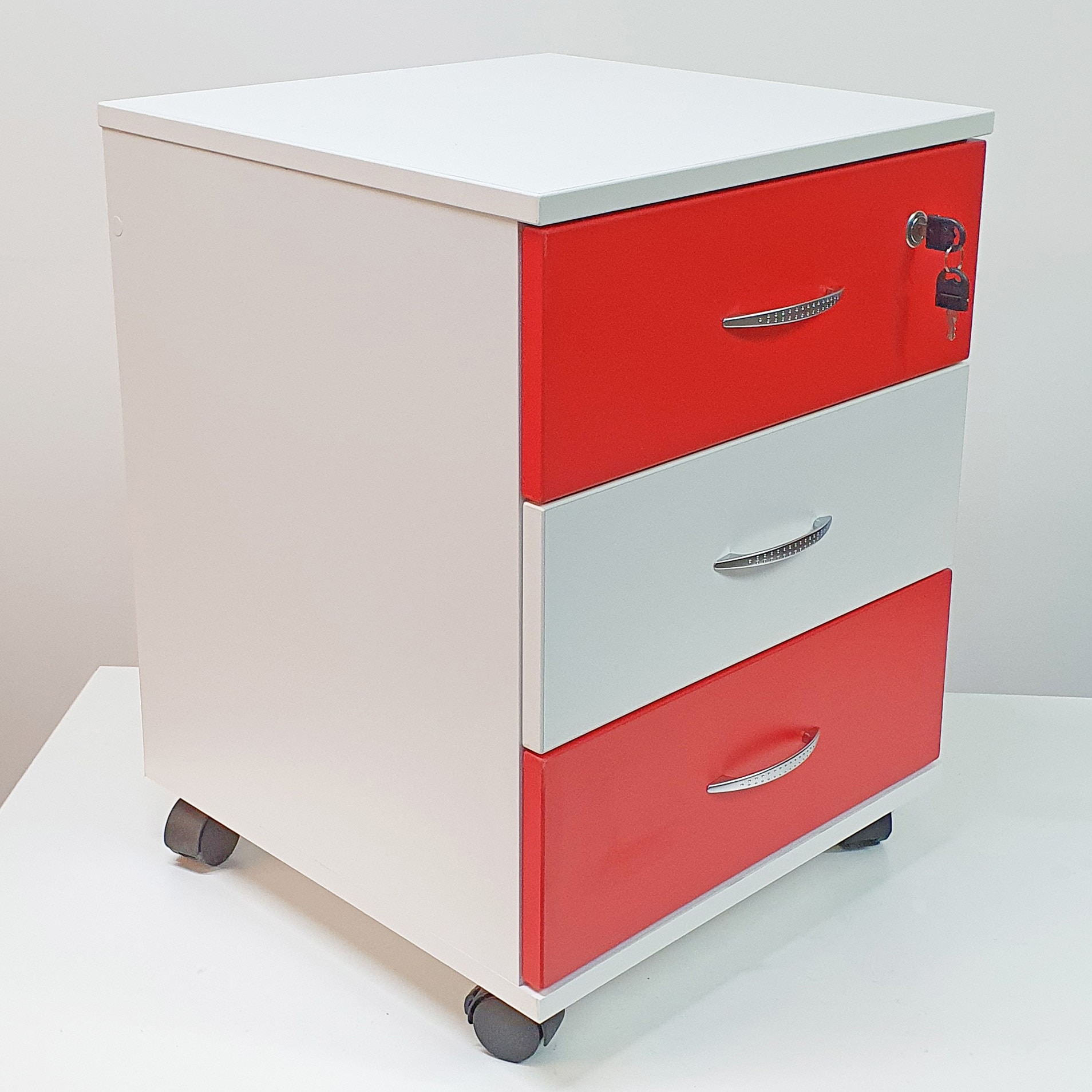 Rollbox cu 3 sertare, Alb perlat cu Rosu China 45 x 45 x 60h cm - eMAG.ro