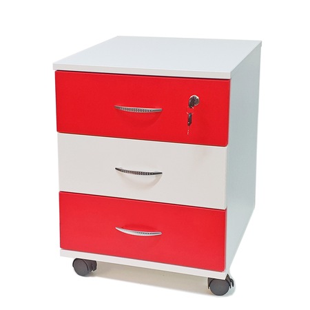 Rollbox cu 3 sertare, Alb perlat cu Rosu China 45 x 45 x 60h cm - eMAG.ro