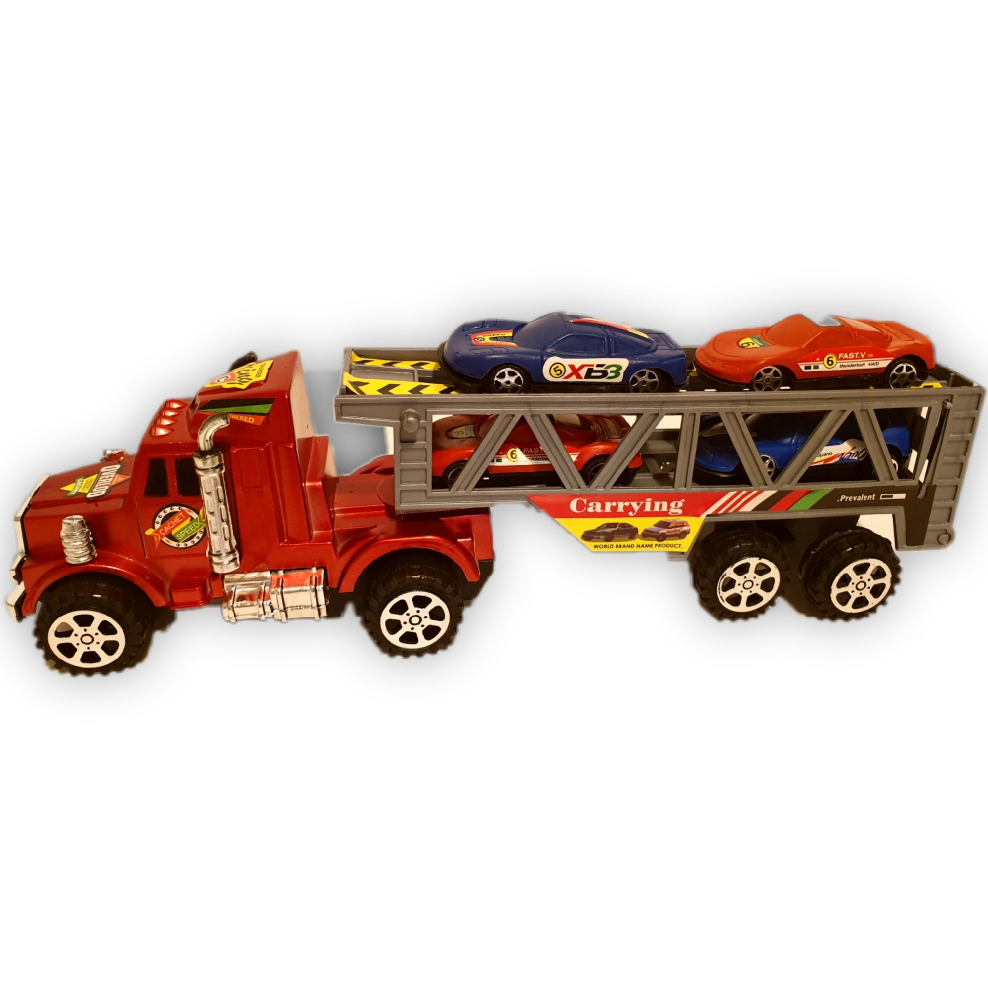 Camion trailer jucarie cu 4 masini incluse - eMAG.ro