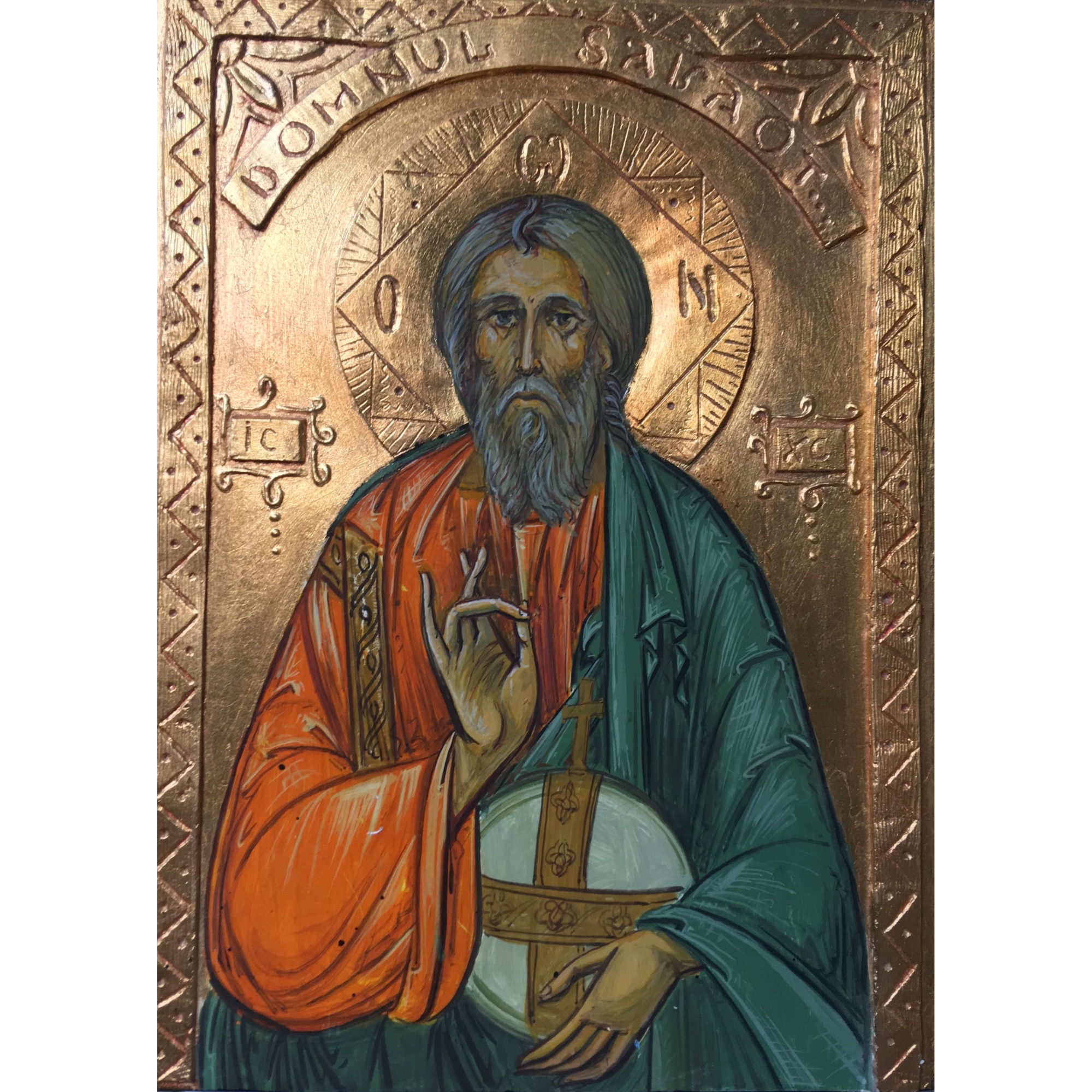 Icoana Handmade, decorata cu stucatura, poleita cu schlagmetall ...