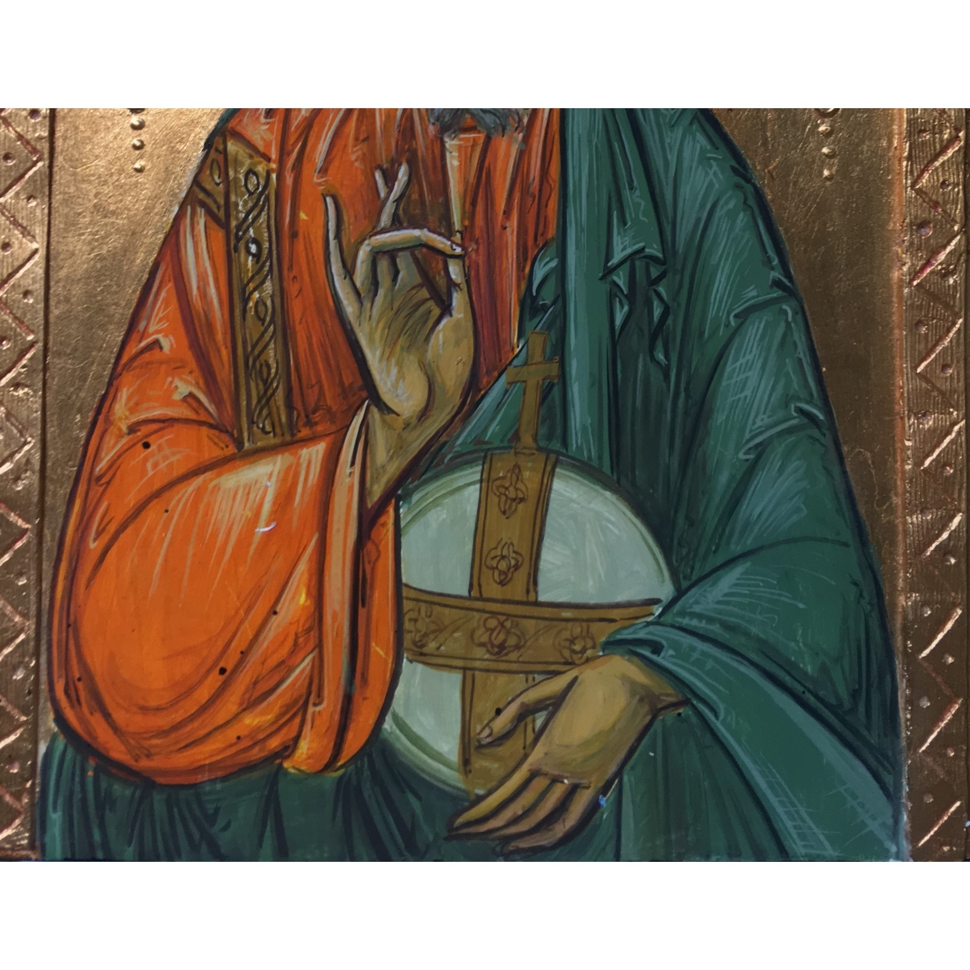 Icoana Handmade, decorata cu stucatura, poleita cu schlagmetall ...