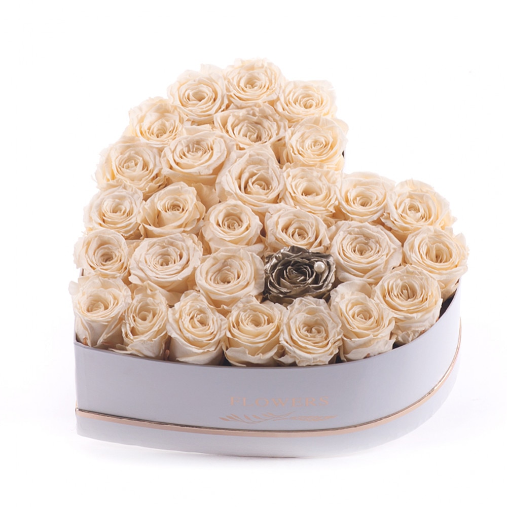 Aranjament floral cutie inima alba cu trandafiricrem de sapun - eMAG.ro