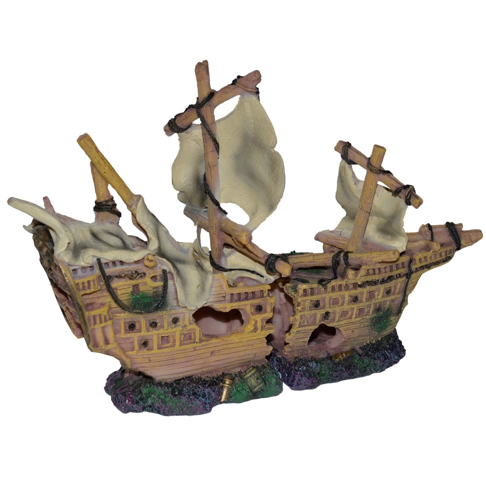 Decor acvariu epava galion cu panze rupt 24 cm - eMAG.ro