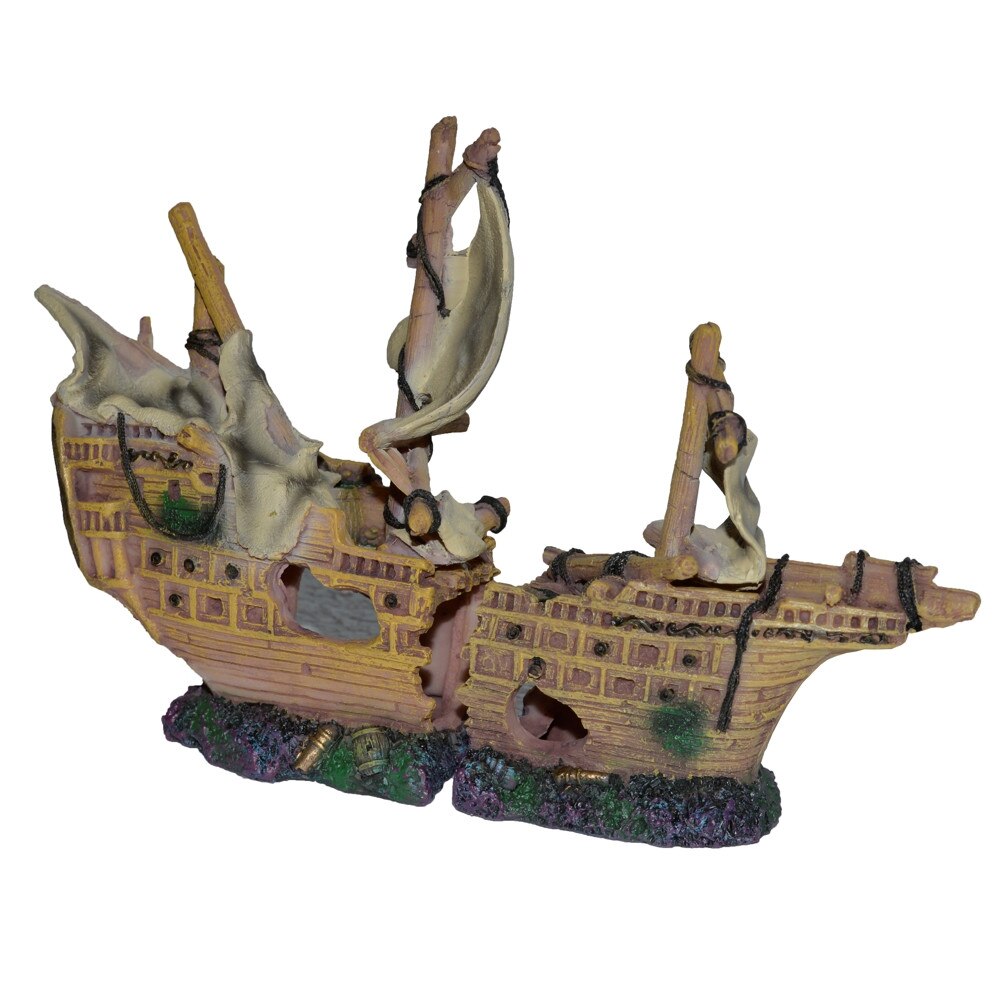 Decor acvariu epava galion cu panze rupt 24 cm - eMAG.ro