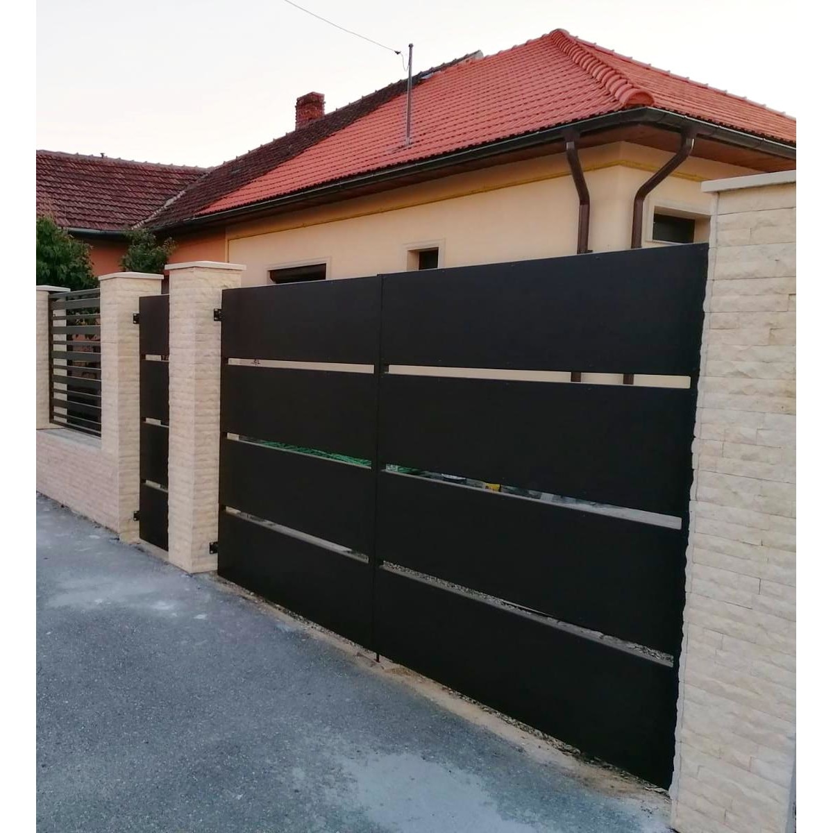 Set poarta auto si pietonala, Todome, modern 14, negru, 450 x 180 cm ...