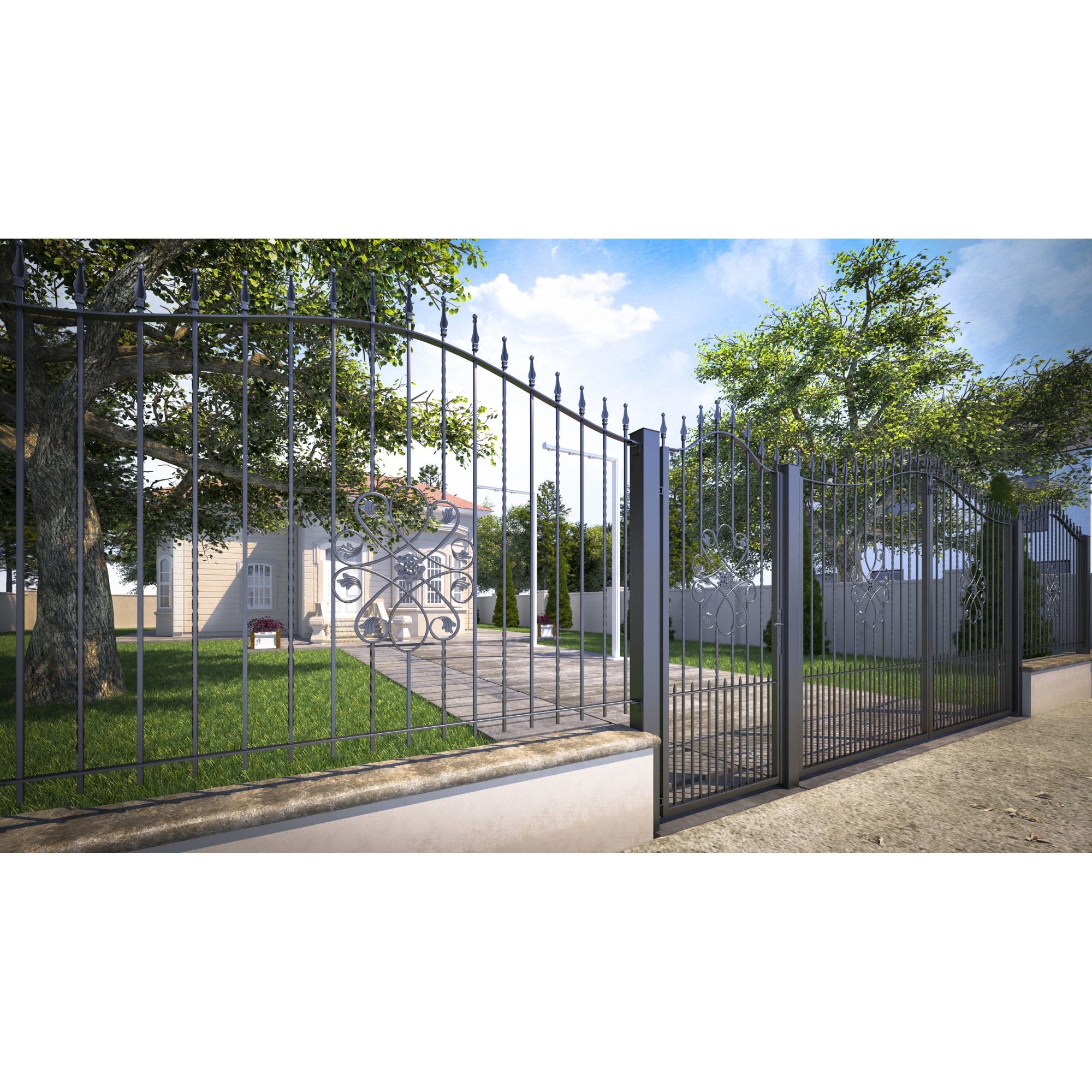 Set poarta auto si pietonala, Todome, fier forjat 06, negru, 450 x 180 ...