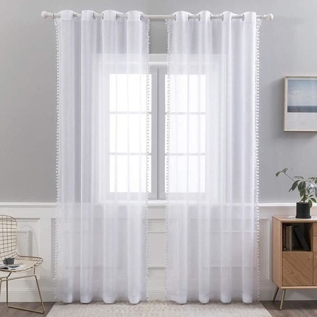 Set 2 Perdele Jupitte, Tulle, Poliester, 132x259 cm, Alb/Transparent ...