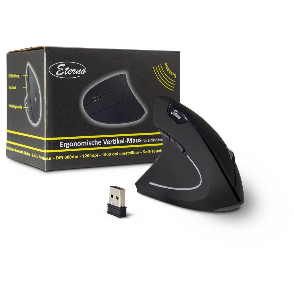 Mouse vertical wireless Inter-Tech Eterno KM-206L negru pentru stangaci ...