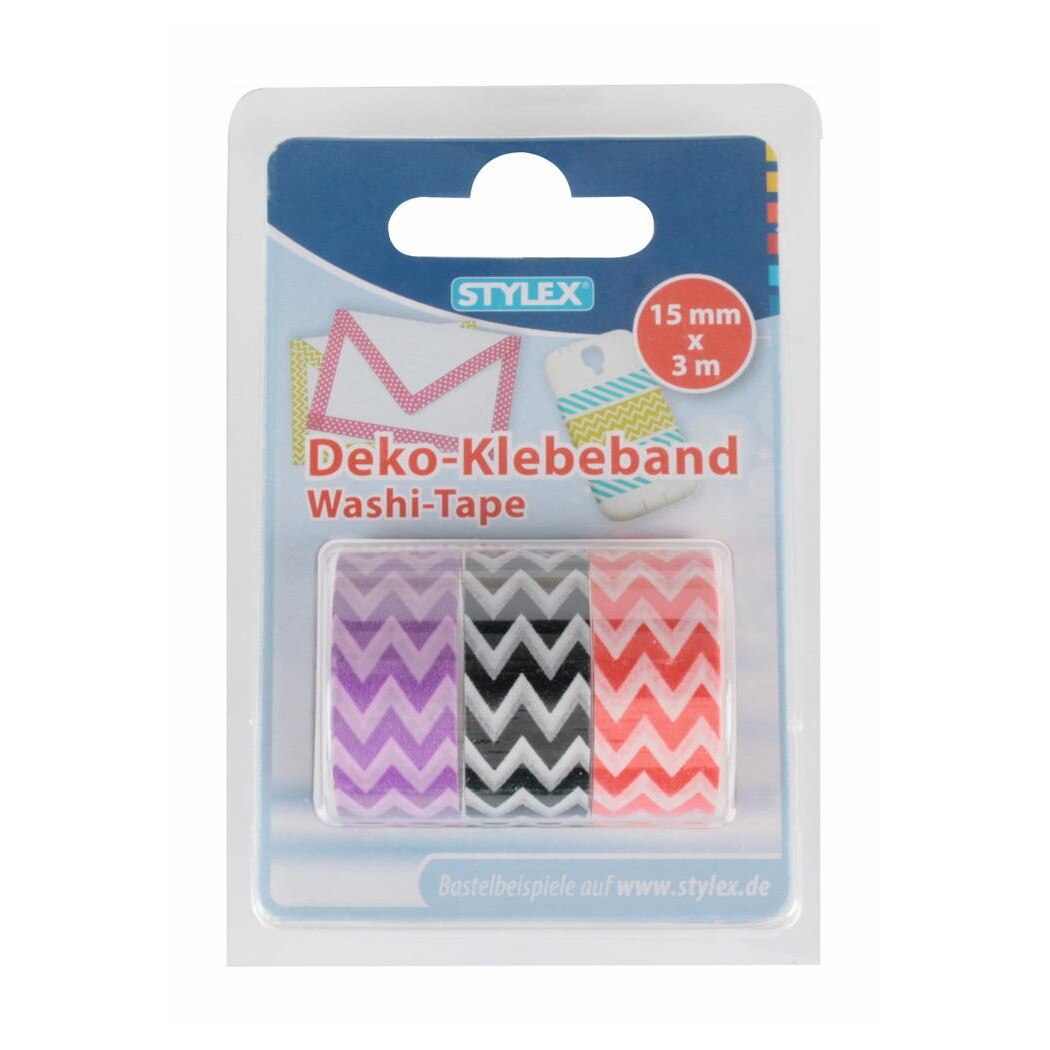 Set 3 banda adeziva washi tape 15mm x 3 m Stylex multicolor model 3 ...