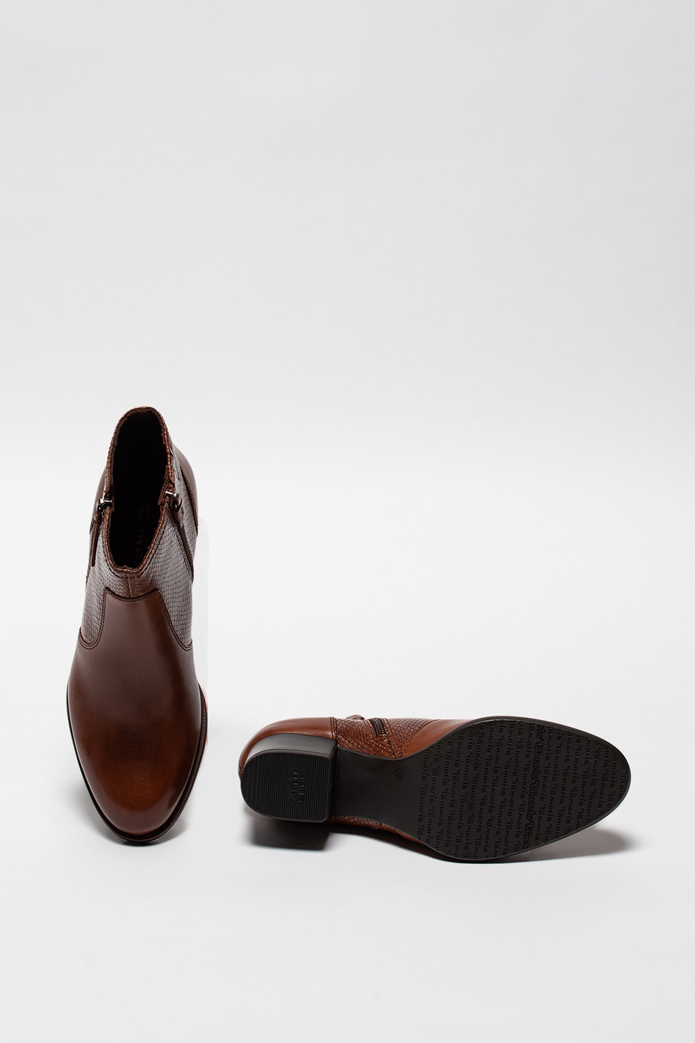 Tamaris, Botine din piele cu toc masiv, Scortisoara, 39 - eMAG.ro