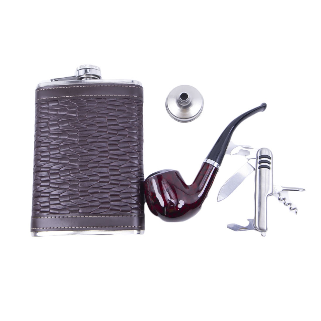 Set cadou plosca metalica cu pipa, desfacator si palnie,inox,250 ml ...