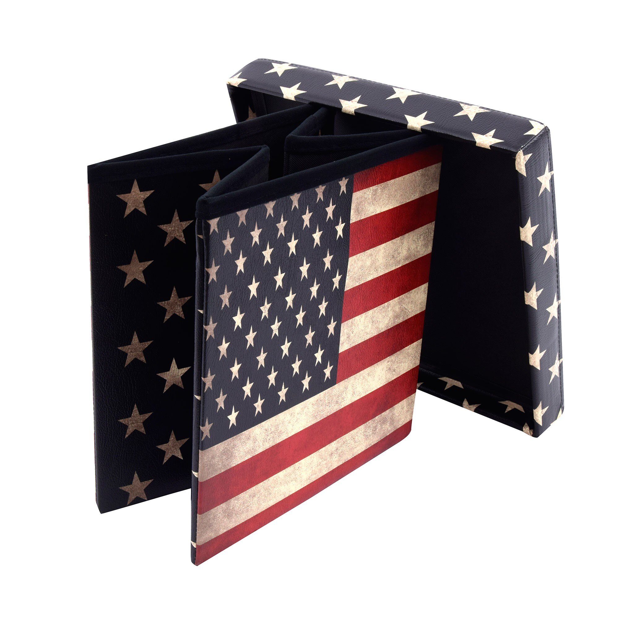 Taburet USA tip cub, cu spatiu depozitare, pliabil, patrat, imitatie ...