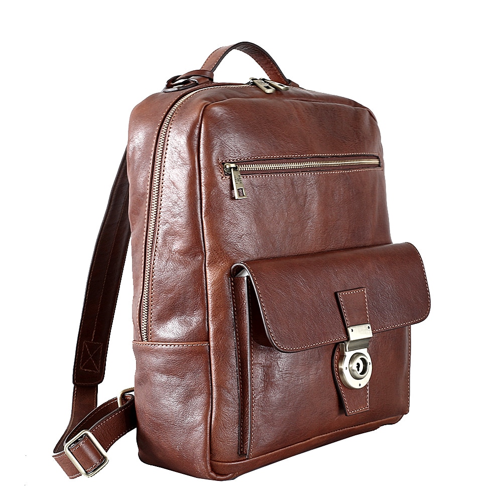 Rucsac pentru laptop din piele naturala, util land, coniac, LR127A ...