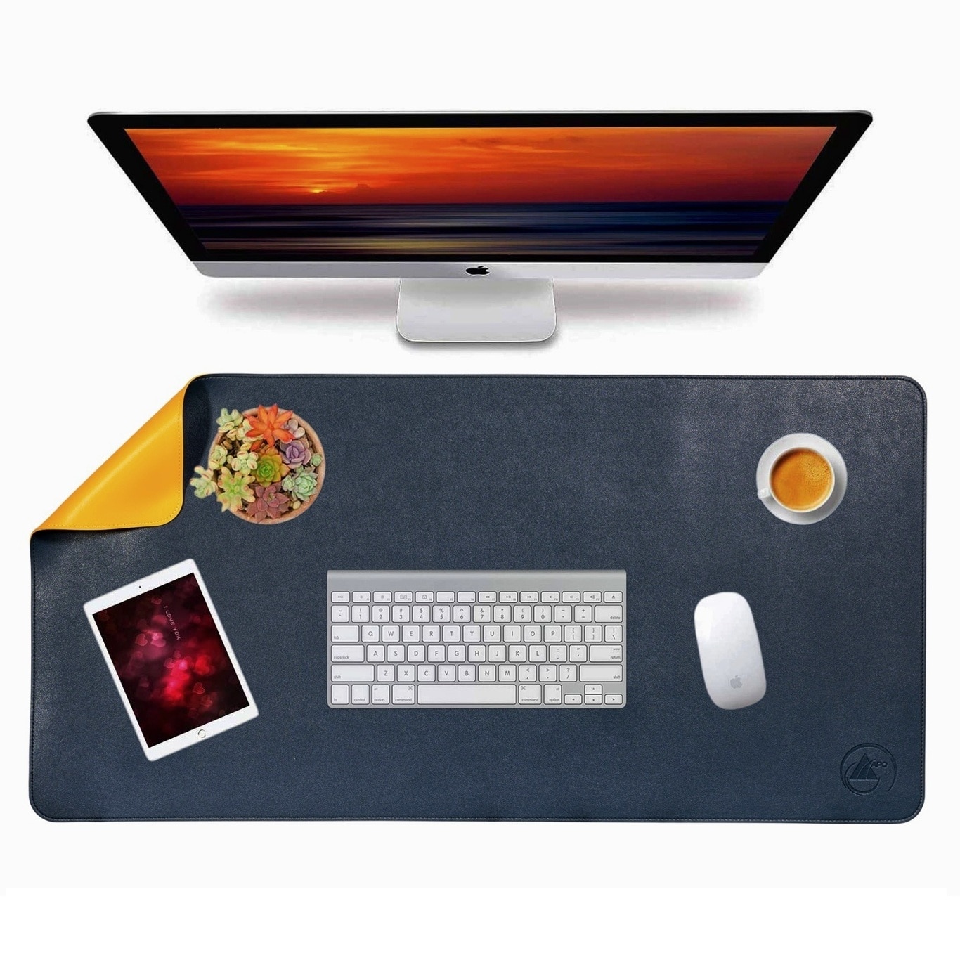 Mapa birou din piele Pu, pentru protectie birou, cu doua fete, Albastru ...