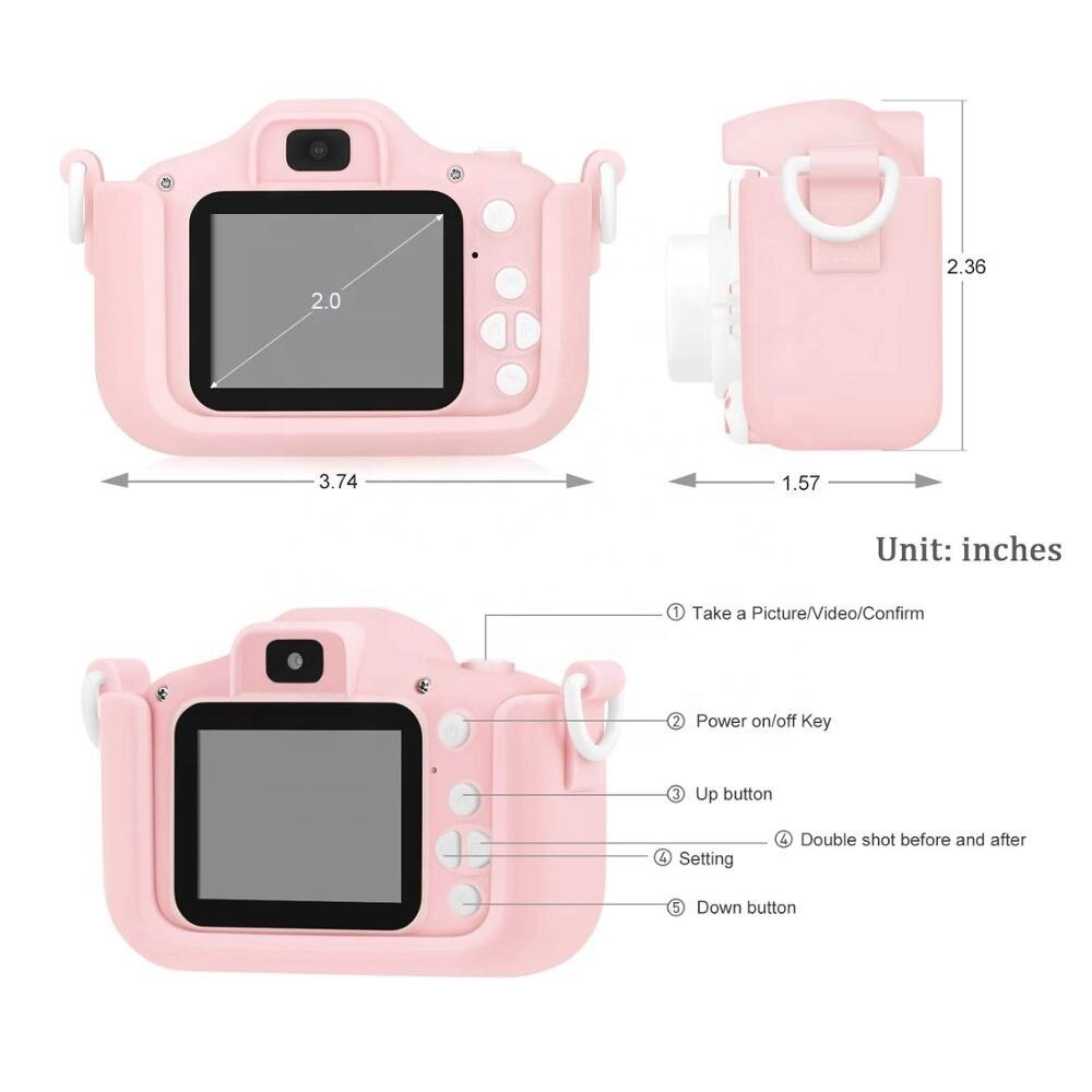 Camera pentru copii, STELS, De la 3 la 10 ani, 1080P, Ecran 2 inchi ...