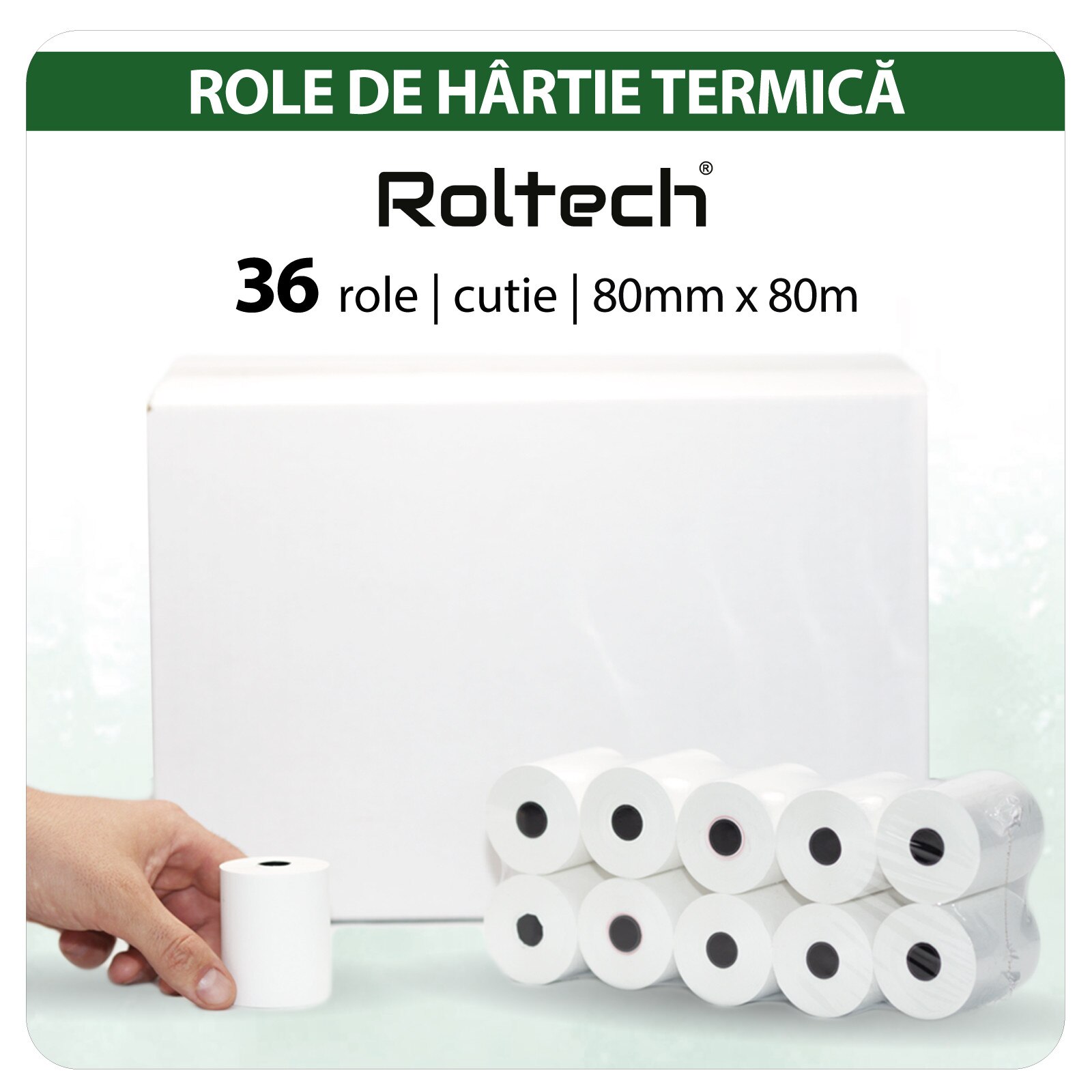 Rola hartie termica ROLTECH, 80mm x 80m, non-BPA - eMAG.ro