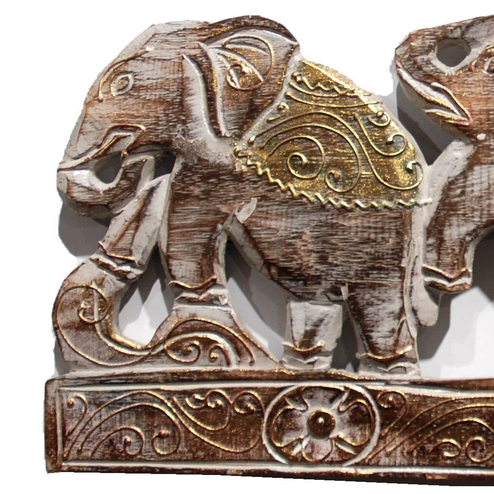 Decoratiune din lemn, panoplie pentru perete, cu model elefant alb ...