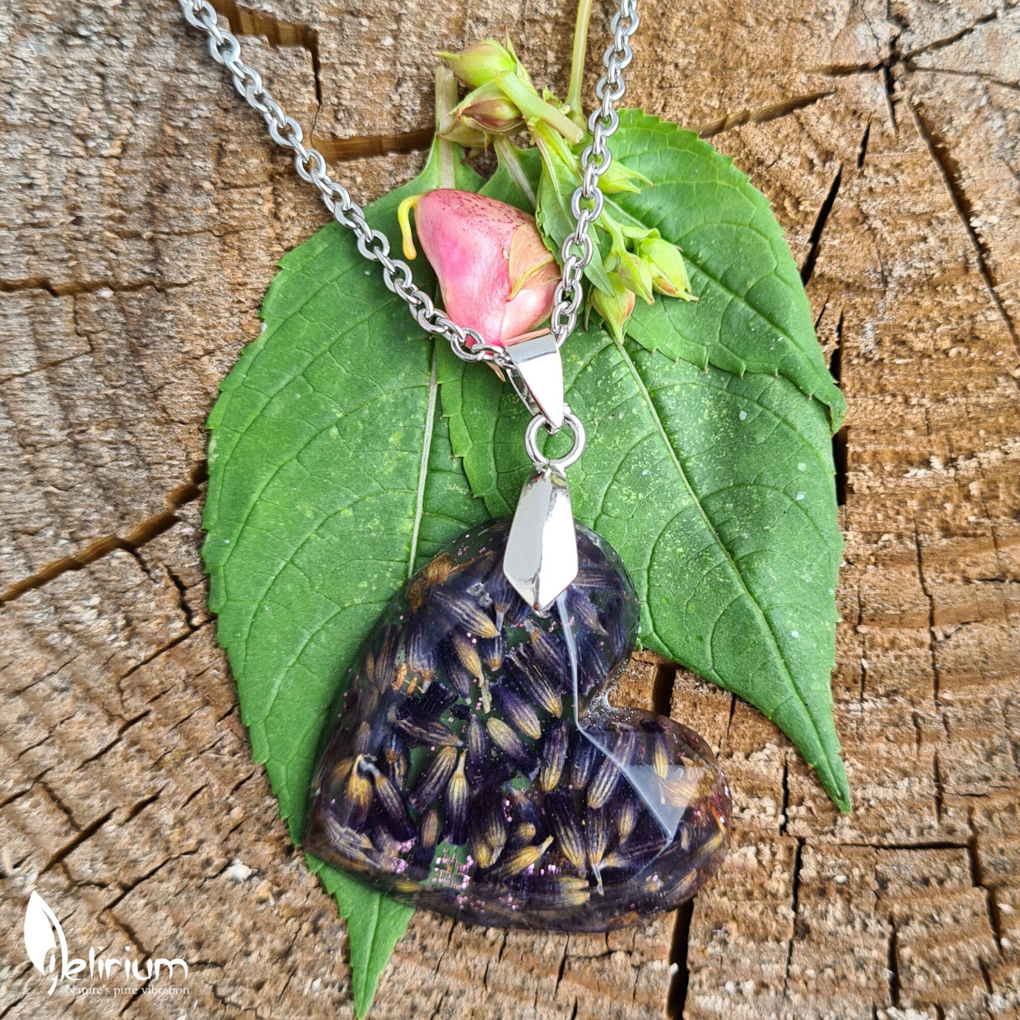 Colier cu pandativ, Delirium, inima, mov, lavanda, otel inoxidabil ...