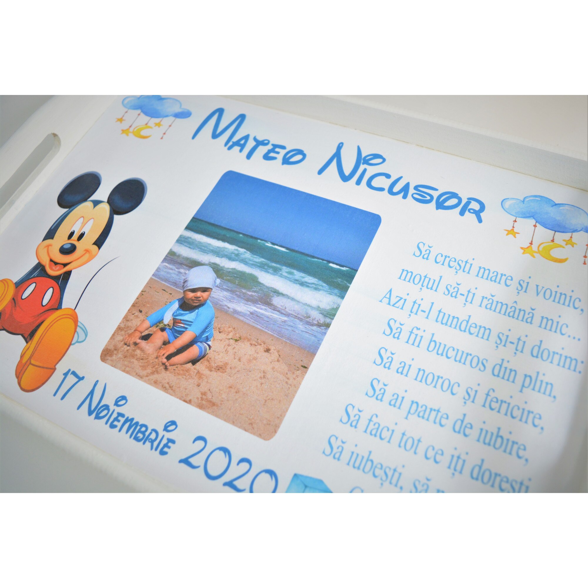 Set tava mot turta personalizata cu poza, Mickey Mouse, aniversare 1 an ...