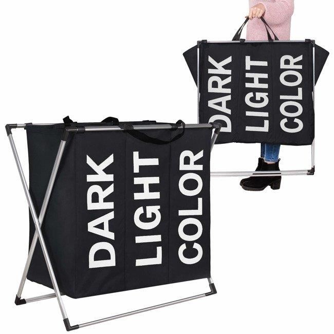 Cos rufe, 3 compartimente, textil, negru, 130 L, 68x40x64 cm, Springos ...