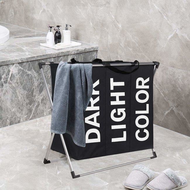 Cos rufe, 3 compartimente, textil, negru, 130 L, 68x40x64 cm, Springos ...