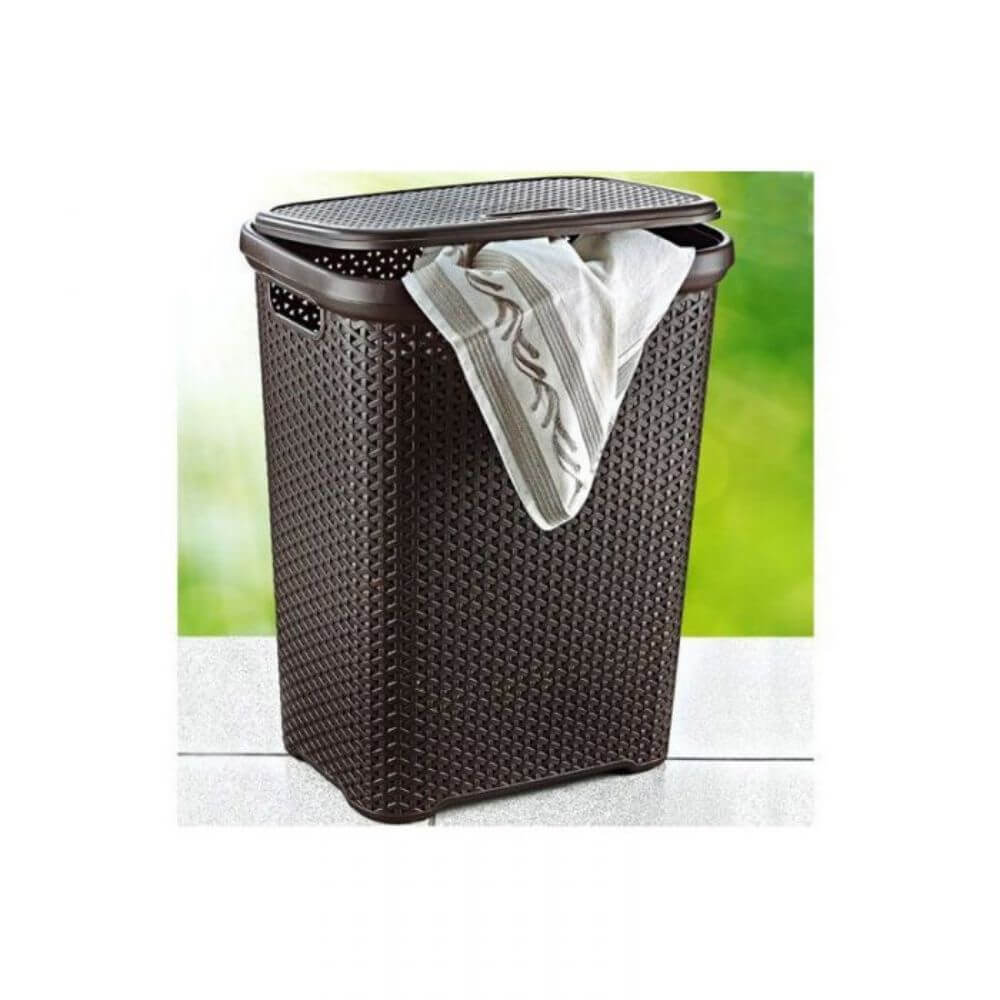 Cos de Rufe STERK, 46x36x51 cm, cu Capac, Rattan Maro - eMAG.ro