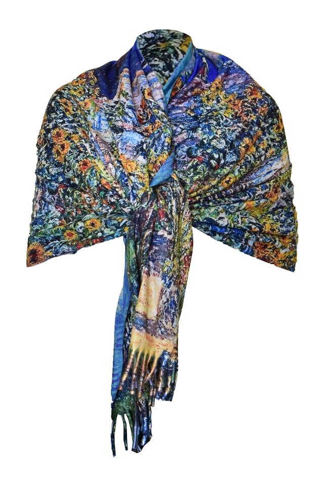 Fular tip esarfa pictata multicolor 1, Dacali, casmir, albastru deschis ...