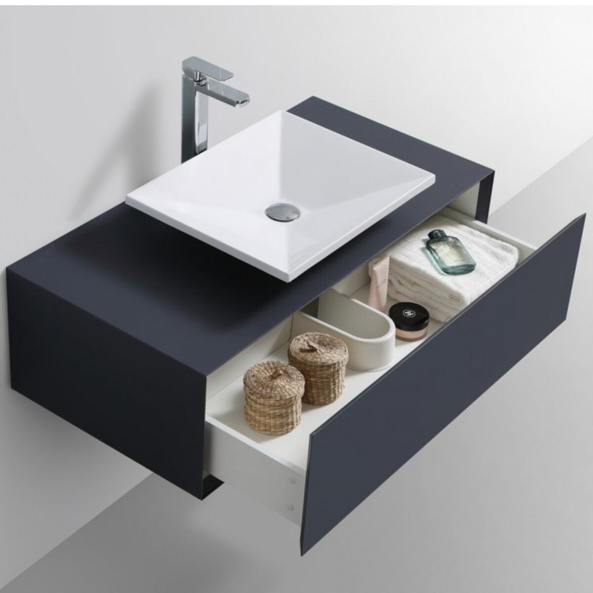 Mobilier de baie cu lavoar din compozit mineral inclus, Gri Mat, 100 cm ...