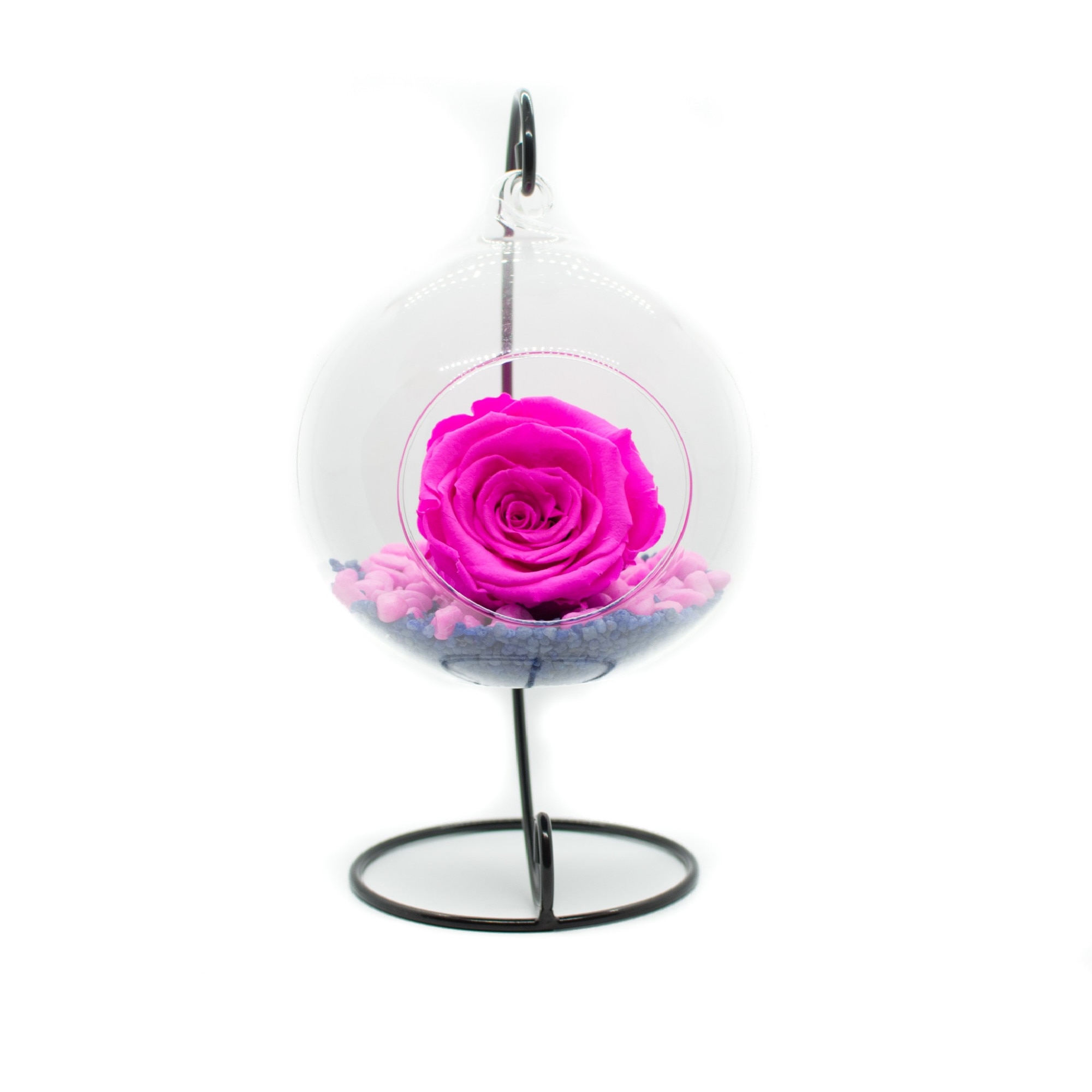 Trandafir Criogenat Glamouroses, roz, pe pat de nisip cuartos, in glob ...