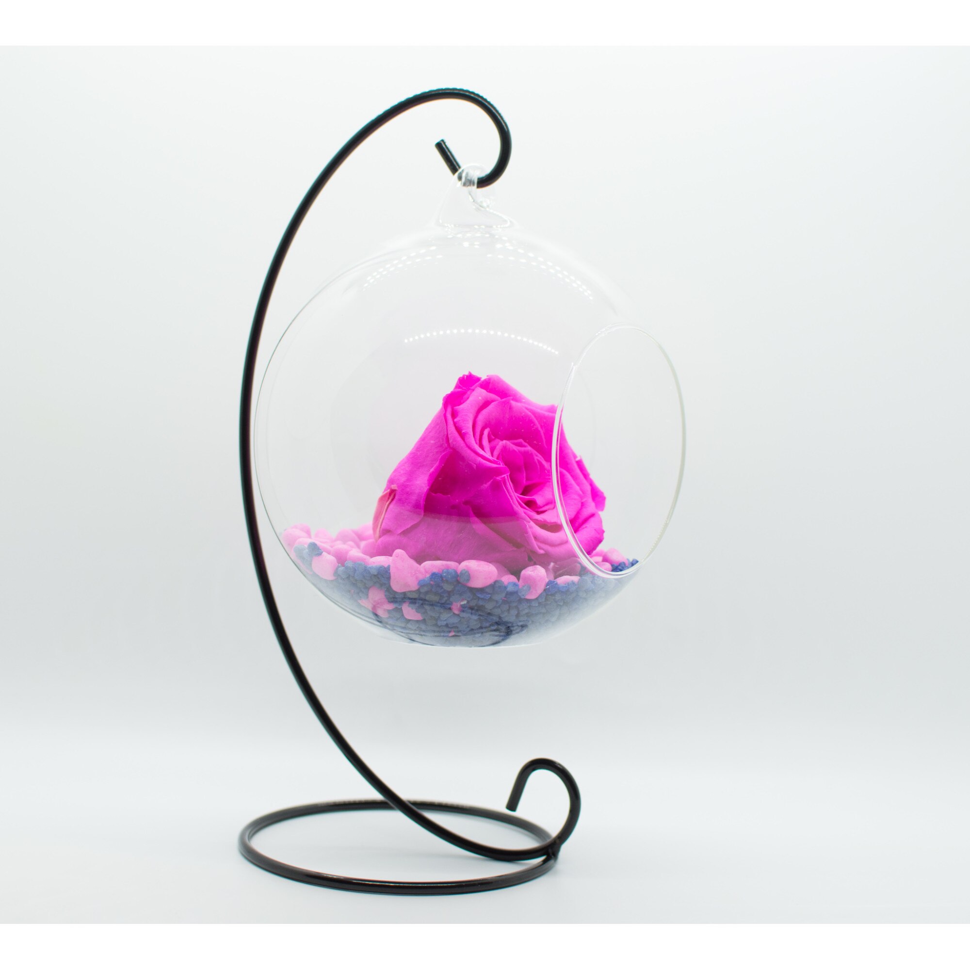 Trandafir Criogenat Glamouroses, roz, pe pat de nisip cuartos, in glob ...