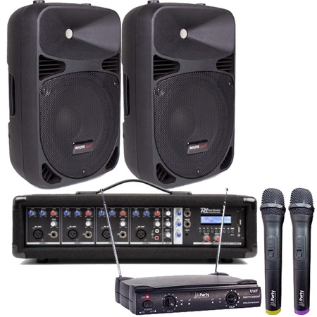 Sistem audio pentru karaoke cu mixer amplificat BT-USB, 2 boxe, 2 ...