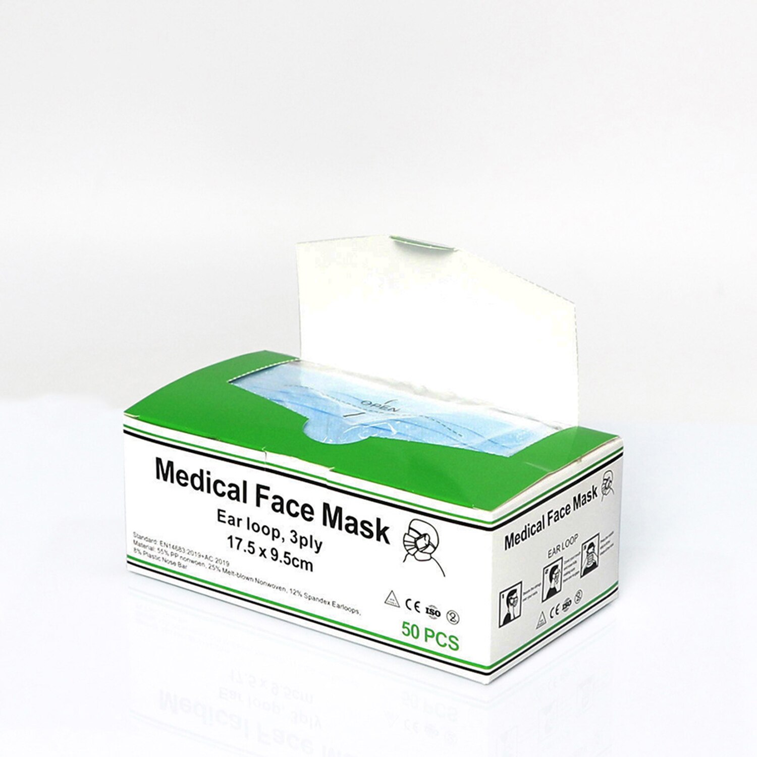 Masti medicale tip IIR, 3 pliuri, 3 straturi, EN 14683, set 50 bucati ...