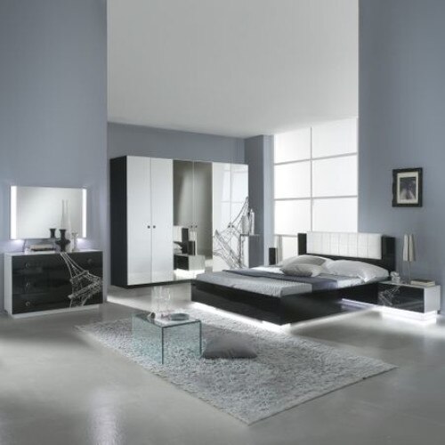 Dormitor italian modern, Vivien Paris, alb si negru lucios - eMAG.ro