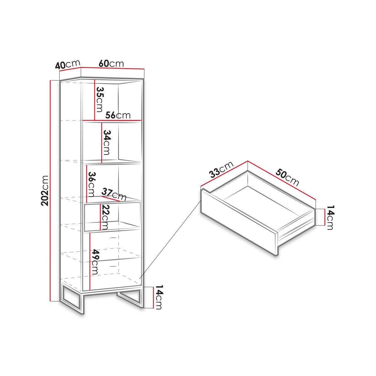 Raft Olier R60 OL04, MIRJAN 24, stejar artisan/ negru, 202x40x60 cm ...