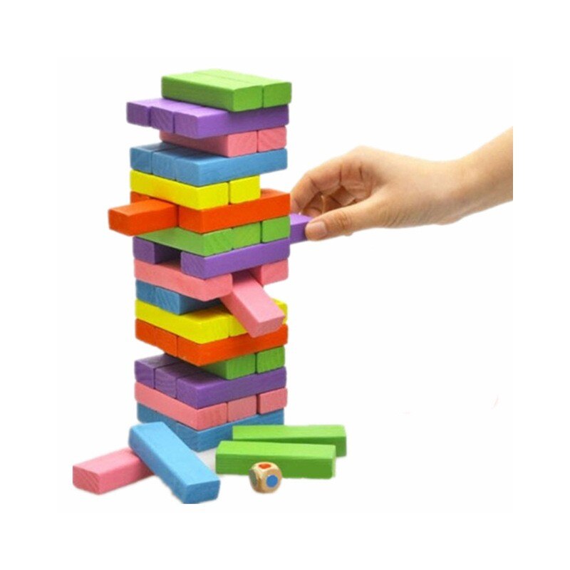 Joc Jenga tip turn cu 54 de piese colorate, lemn, LikeStore, Multicolor ...