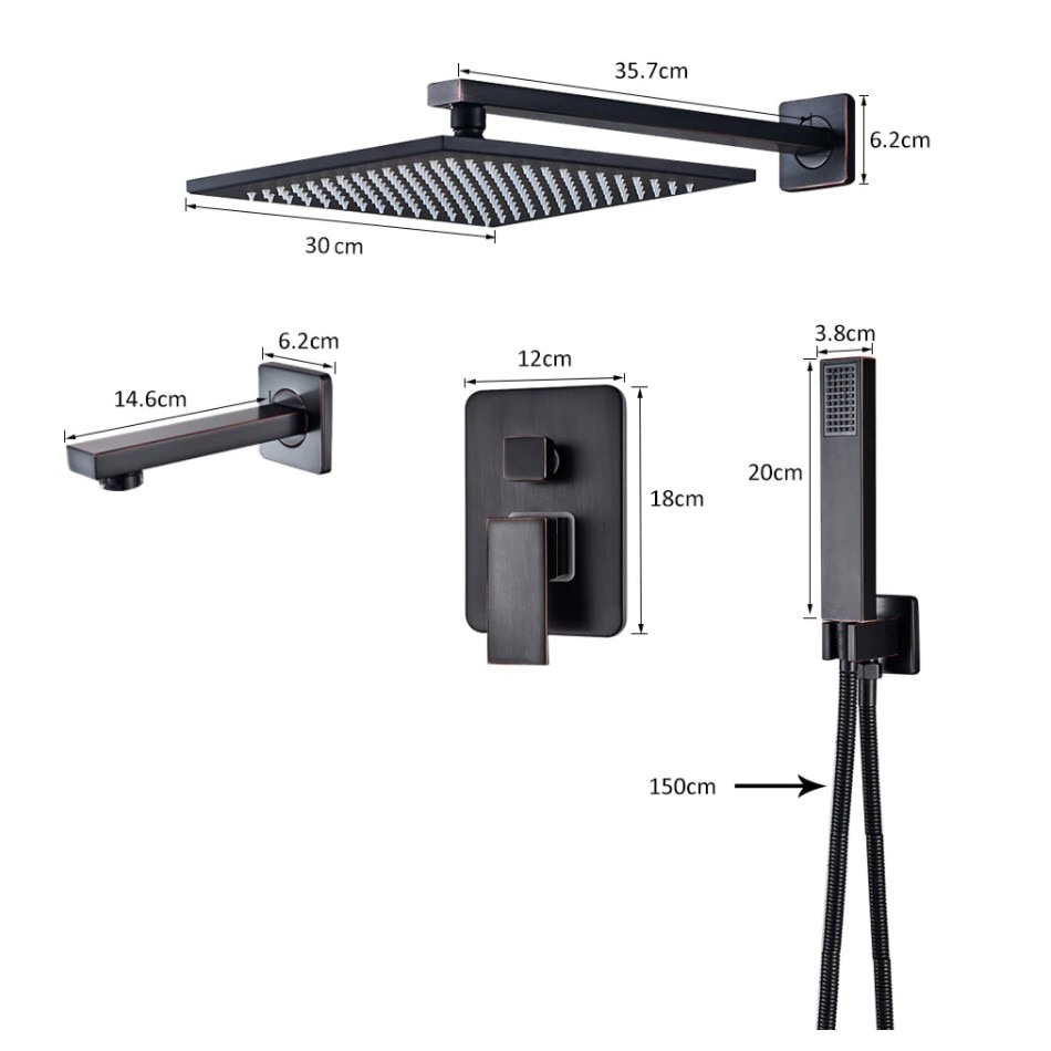 Set de dus negru cu para patrata 30 cm latura, design minimalist, negru ...