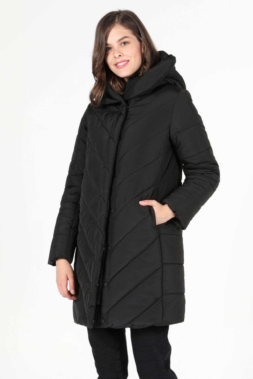 Geaca lunga dama, COLIN'S, Regular Fit, Negru, M - eMAG.ro