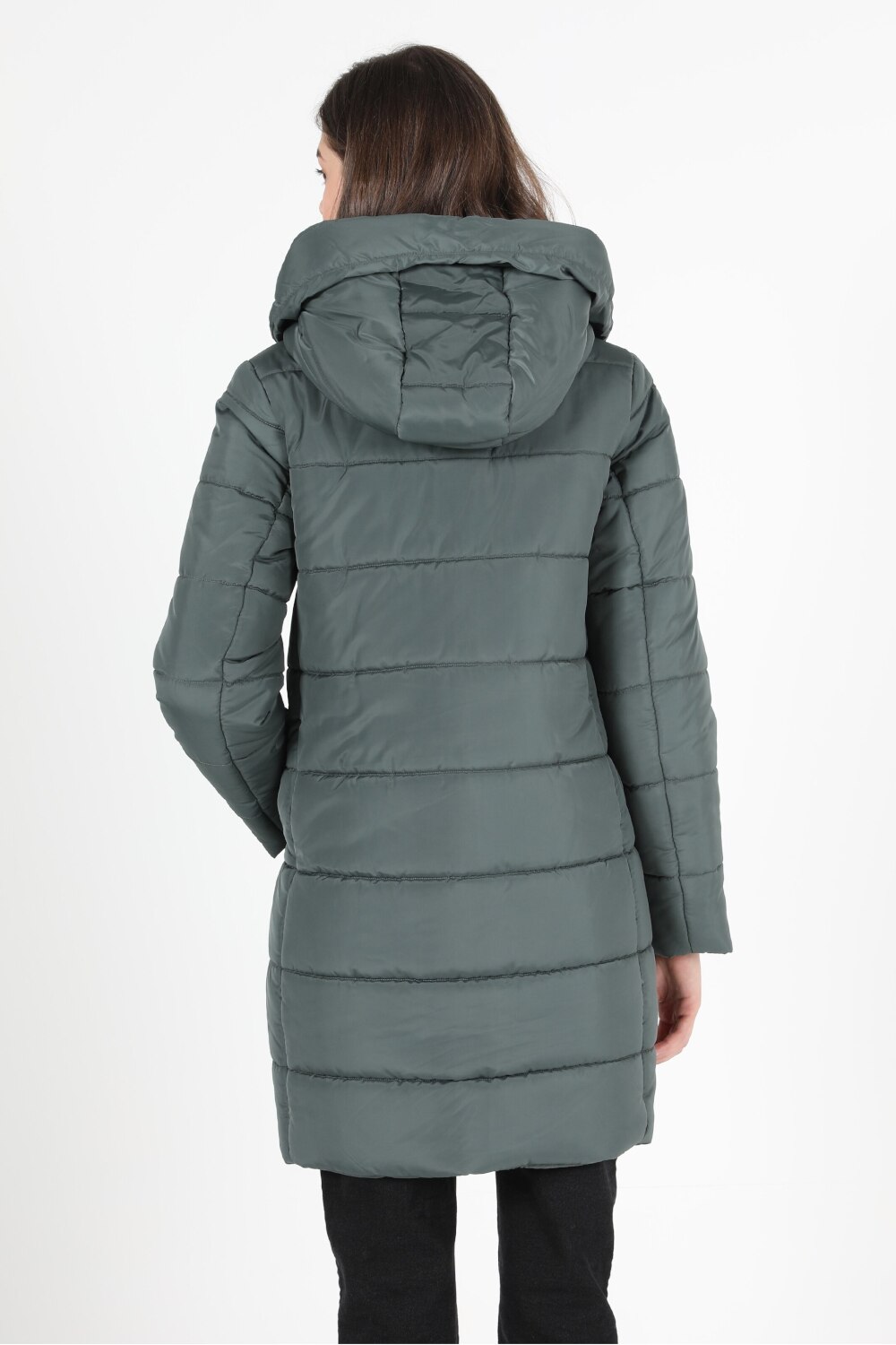 Geaca lunga dama, CLOLIN'S, Regular Fit, Kaki - eMAG.ro