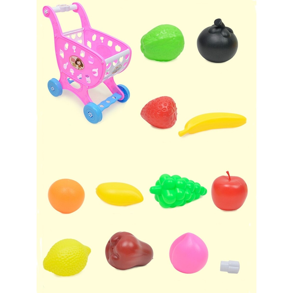 Carucior de cumparaturi pentru copii, roz, + legume si fructe - eMAG.ro