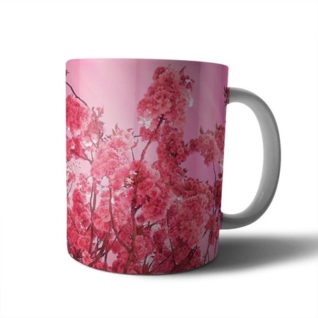 Cana din ceramica Mobiltokguru, Model ciresi, 300 ml, Roz - eMAG.ro