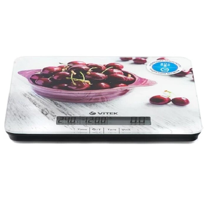 VITEK VT-8002 konyhai mérleg, 10kg, biztonsági üveg, óra, hőmérséklet jelző, TARE funkció ...