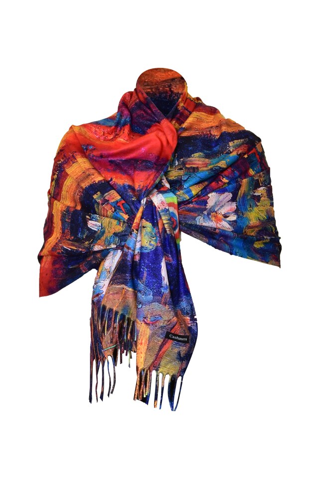 Fular tip esarfa pictata multicolor 2, Dacali, casmir, 09 rosu/albastru ...