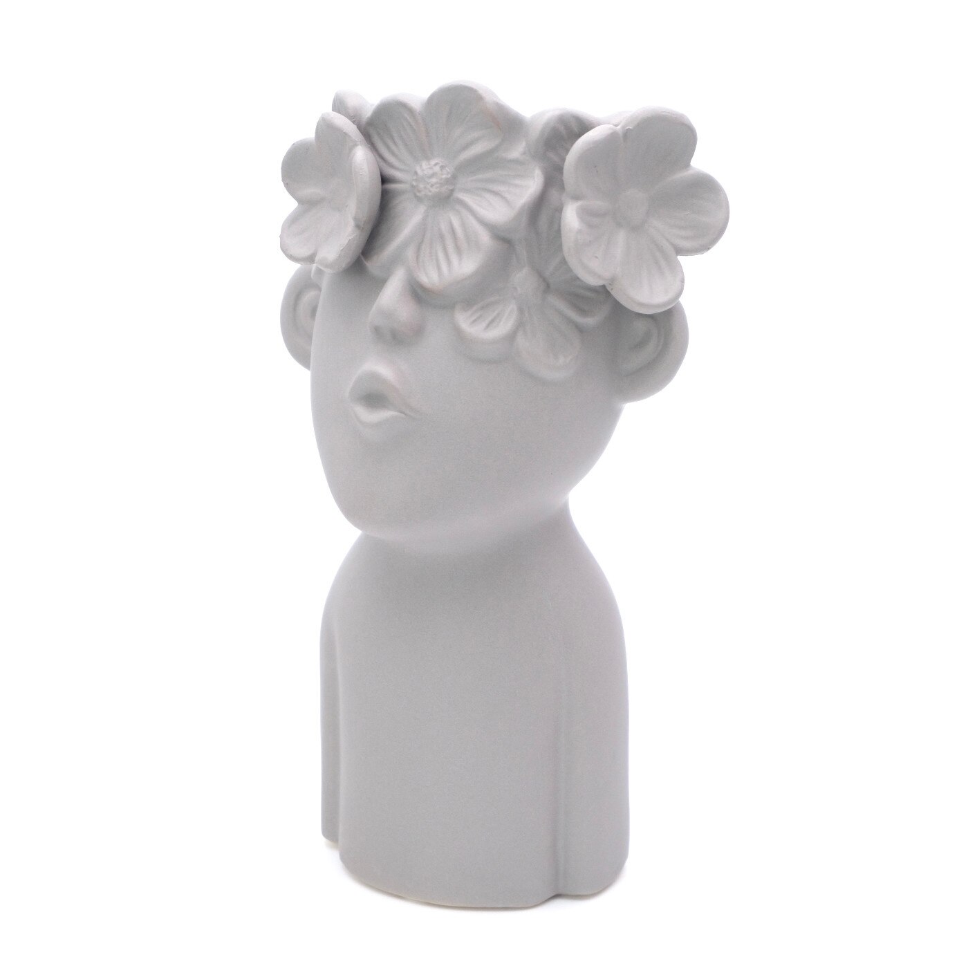 Vaza decorativa din ceramica, forma de cap cu coroana,gri, 22 x 12 cm ...