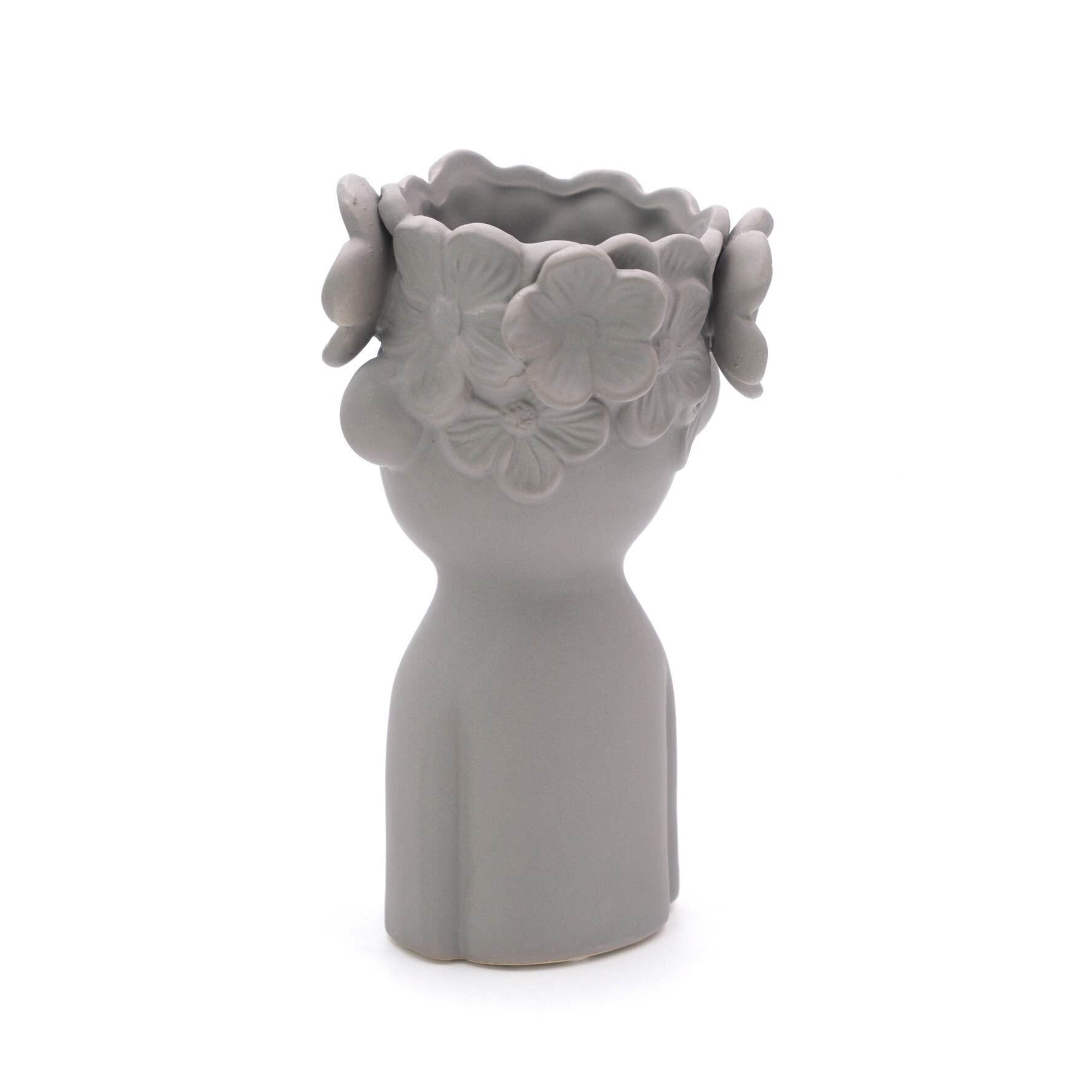 Vaza decorativa din ceramica, forma de cap cu coroana,gri, 22 x 12 cm ...