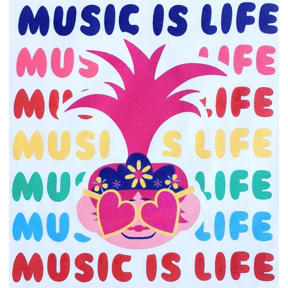Pijama Trolls Music is life, maneca lunga, /, alb, Trolls World Tour ...