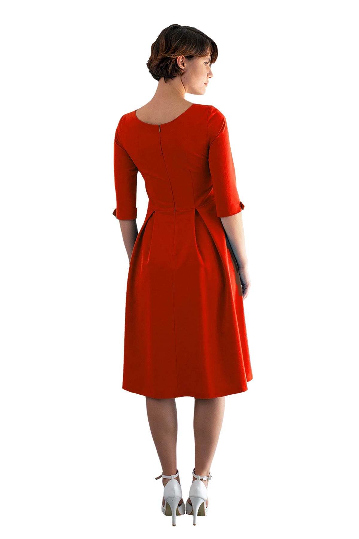 Rochie cu fusta cu pliuri, Joy Patterns&Design, Corai, 38 - eMAG.ro