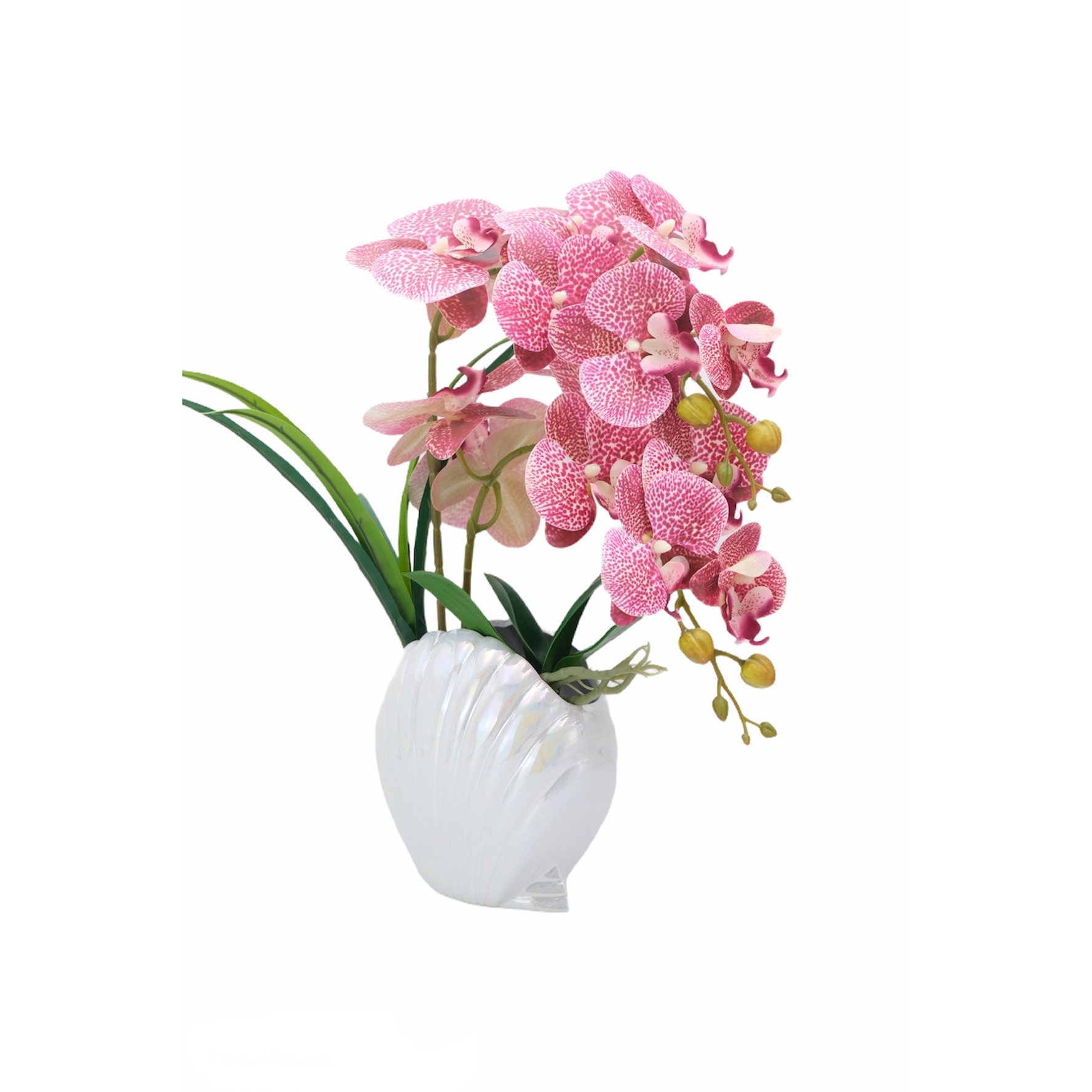 Floare orhidee artificiala in ghiveci sidefat, roz, 43 cm - eMAG.ro