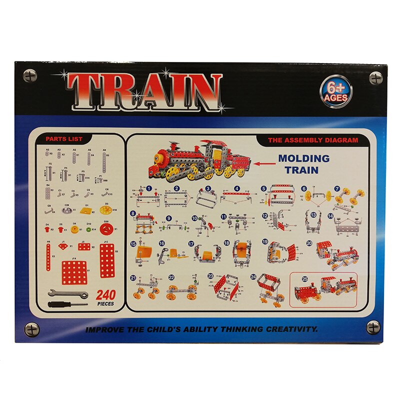 Set contructie Tren, 240 piese metalice, locomotiva cu aburi, kit ...