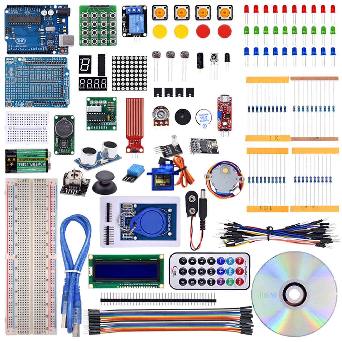 Starter kit, Arduino UNO R3, Modul RFID, Leduri, Rezistente, Butoane ...