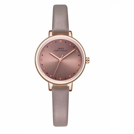 Ceas cu o curea ingusta pentru femei, IBSO, Piele naturala, Cuart, Maro ...